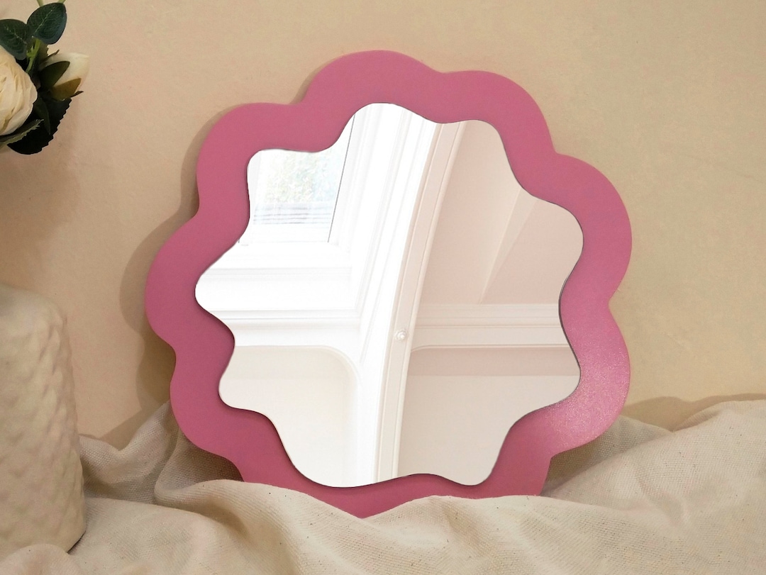 Small Asymmetrical Mirror Wall Decor, Pink Wavy Little Mirror ...