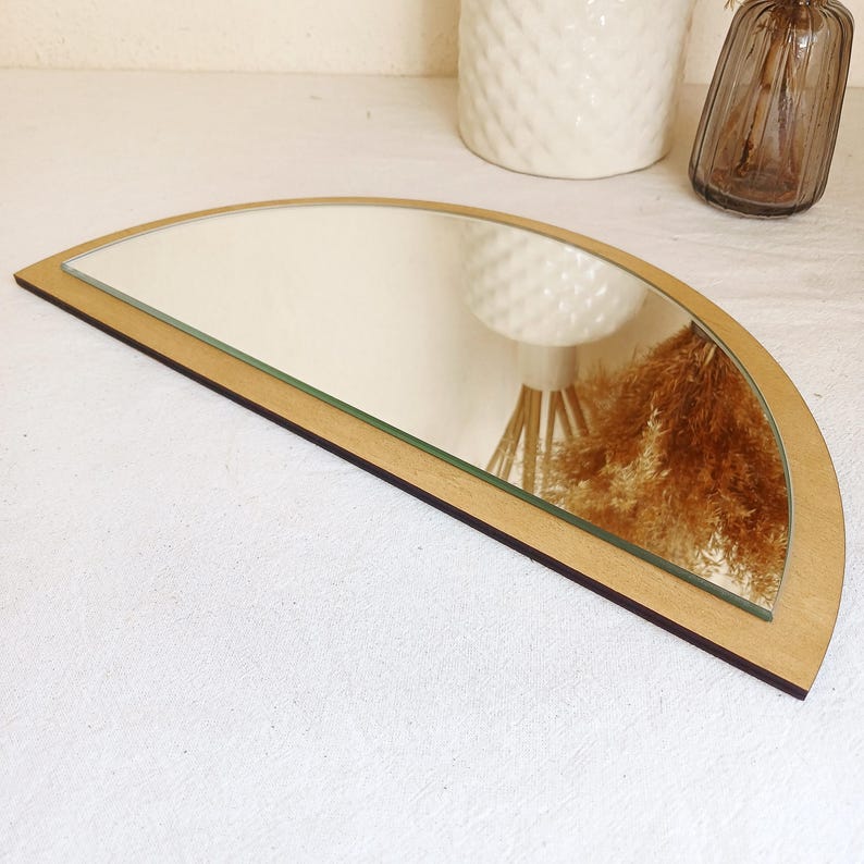 Beige Half Moon Mirror, Half Moon Wall Hanging, Boho Moon Mirror, Half ...