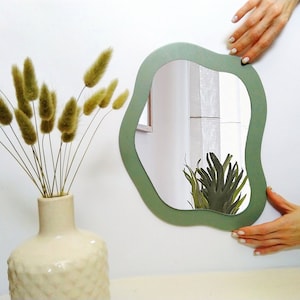 Small Wall Mirror Sage Green Decor, Vanity Mirror, Asymmetrical Mirror ...