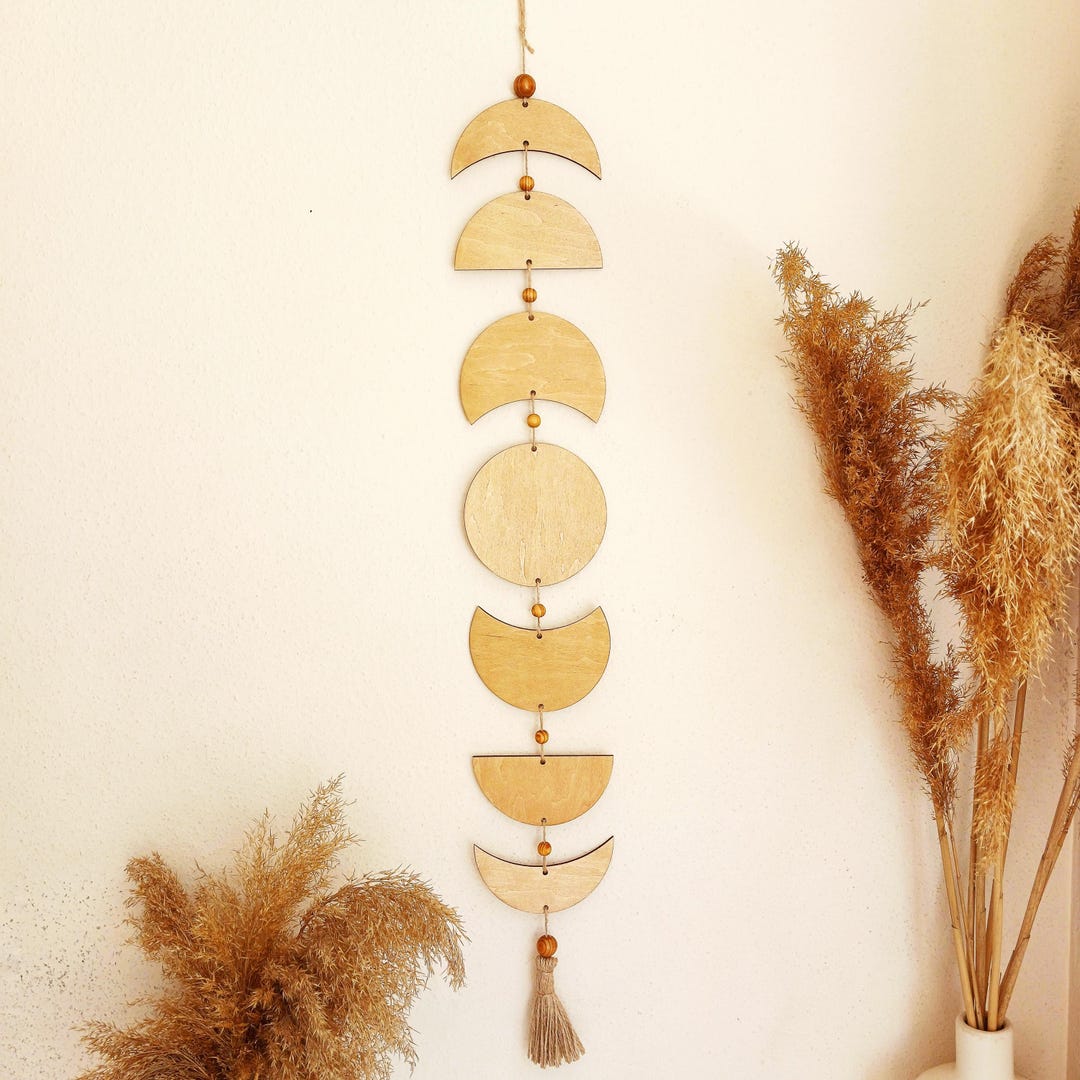 Beige Moon Phase Boho Wall Decor, Moon Wall Hanging Set of 7, Moon ...