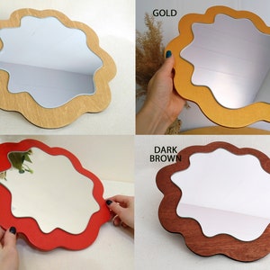 Small Red Wavy Mirror Wall Decor, Circle Funky Mirror Flower Shape ...