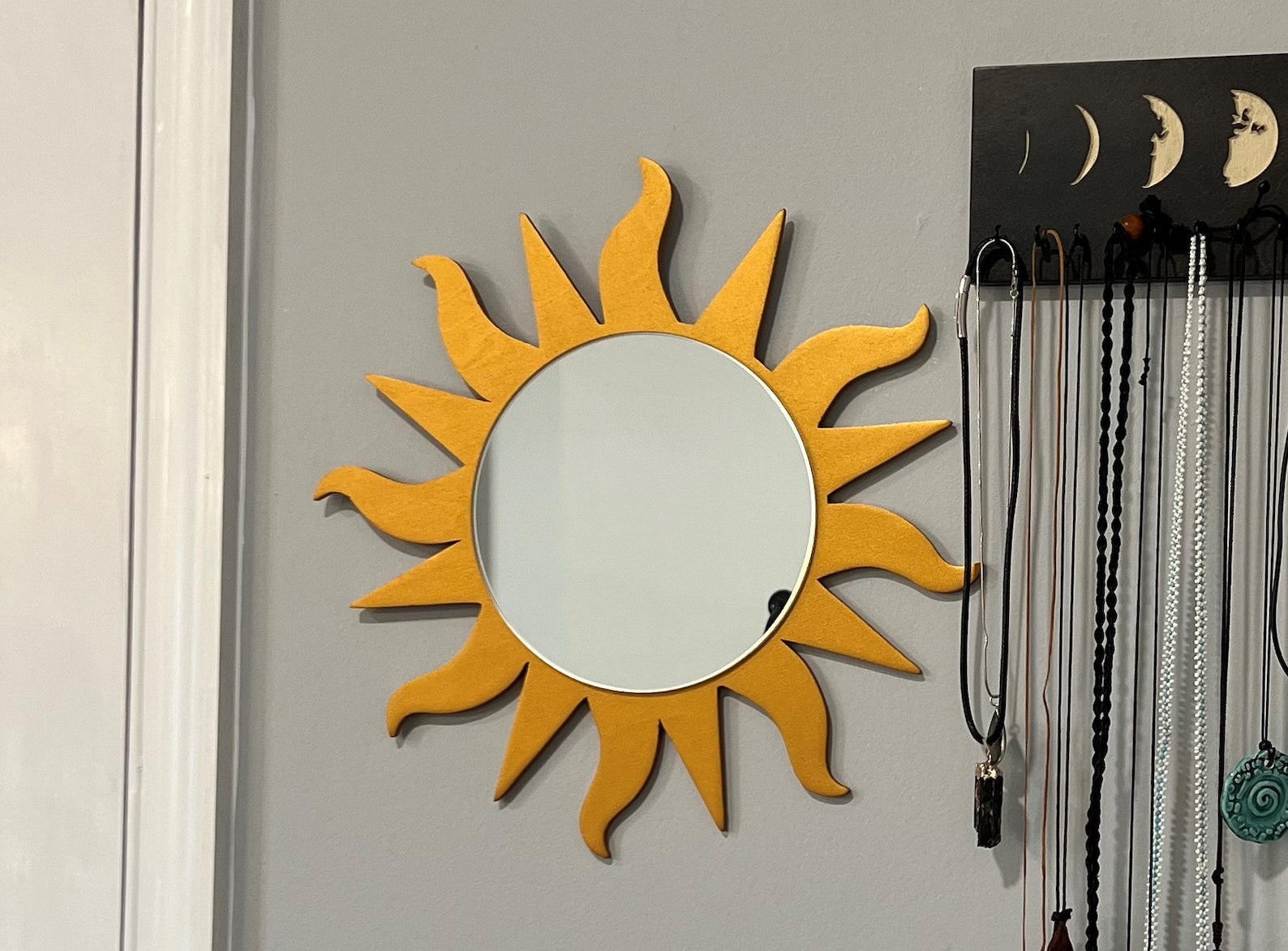 Wavy Sunburst Mirror in a Copper Colored Wooden Frame, Sun Mirror Wall ...