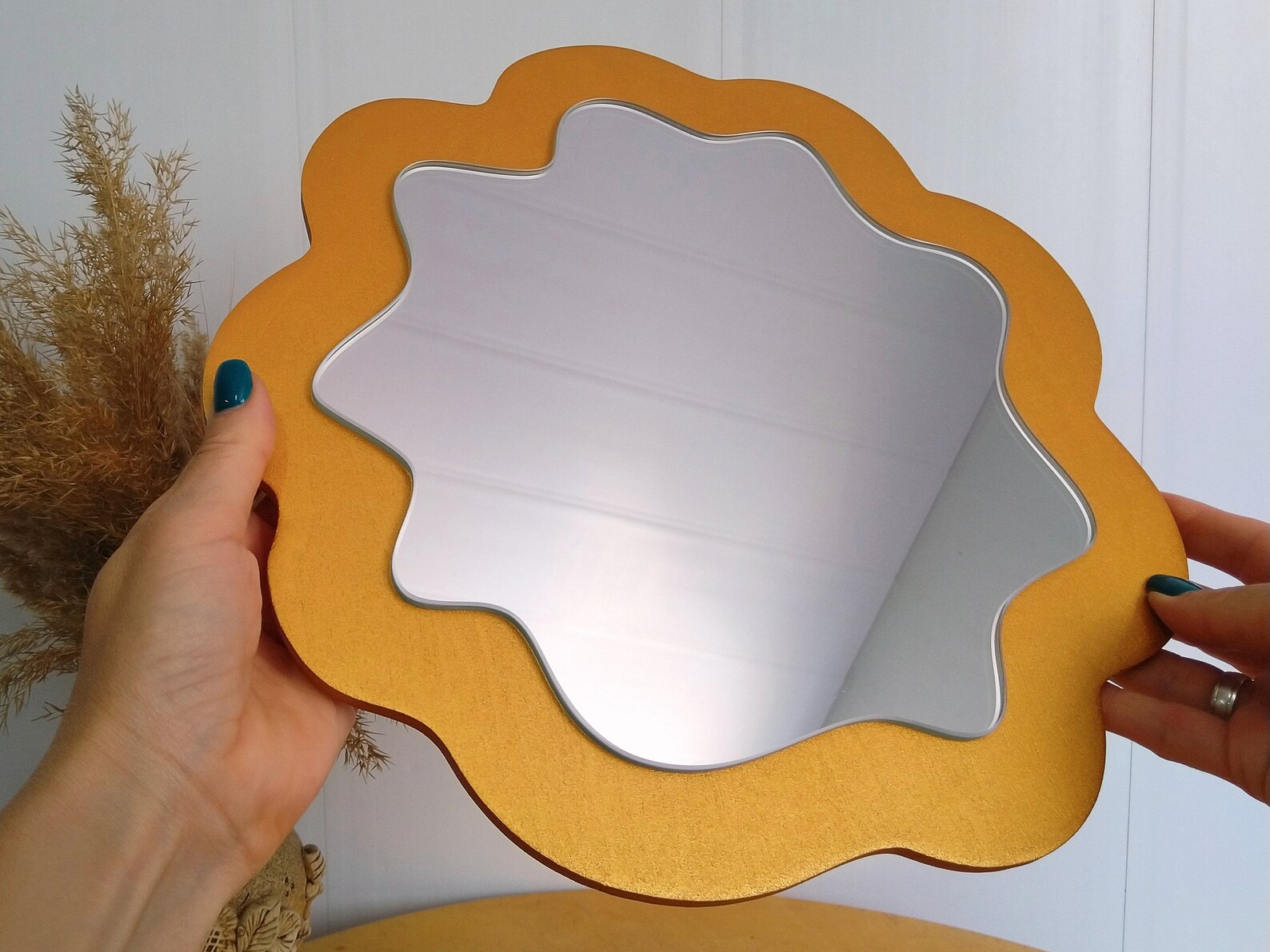 Snow White Round Wavy Mirror for Wall, Asymmetrical Circle Vanity ...