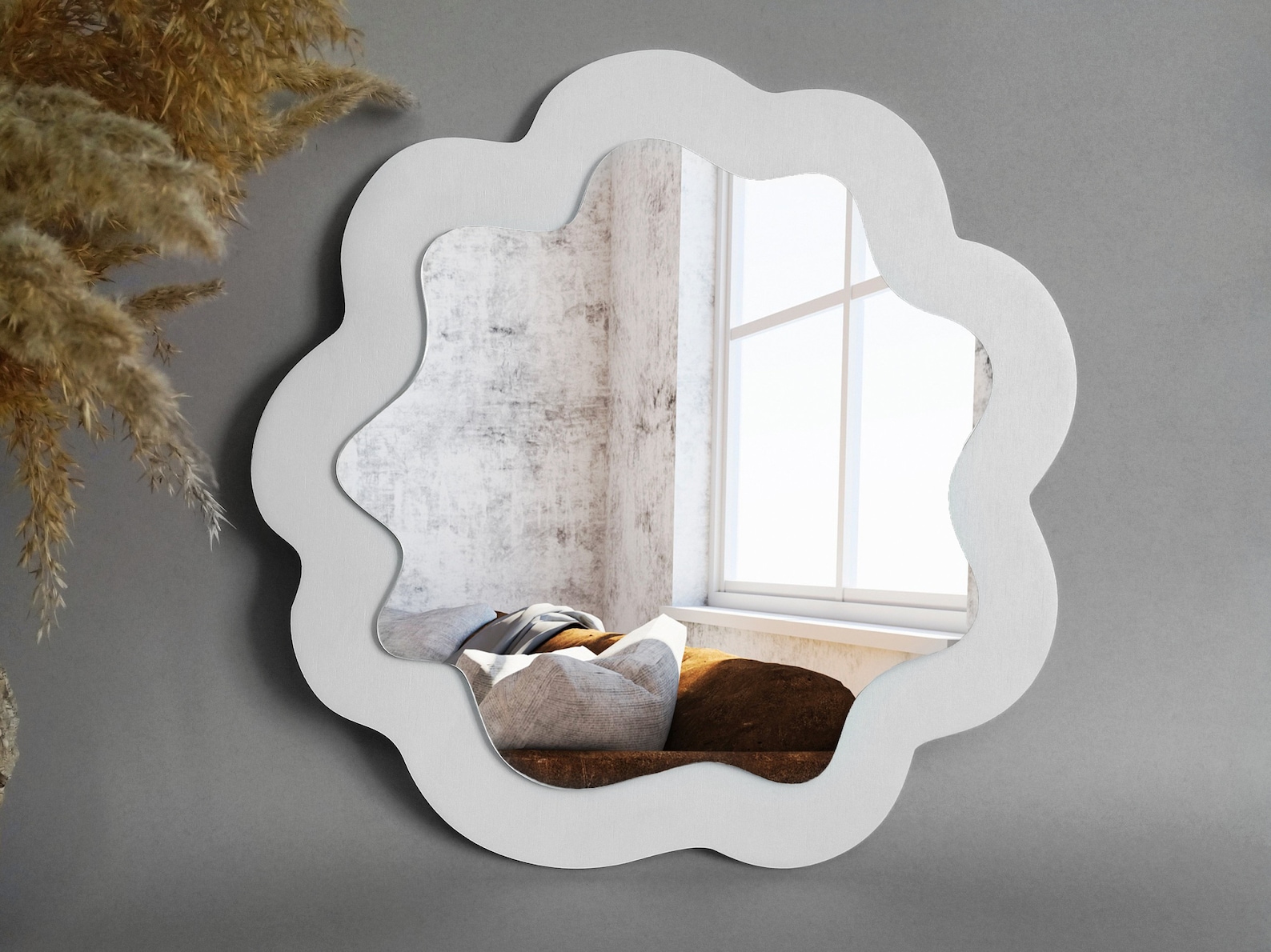 Snow White Round Wavy Mirror for Wall Asymmetrical Circle - Etsy