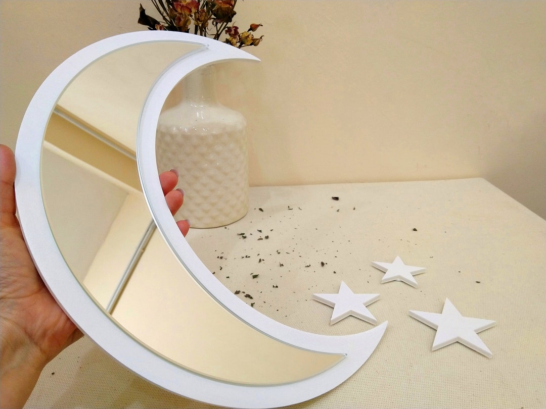 Moon Mirror and Stars White, Half Moon Mirror, Boho Mirror Moon, Moon ...