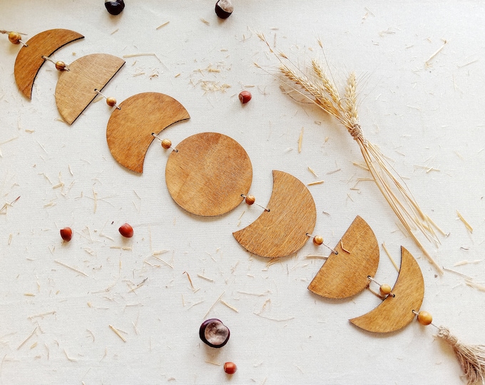 Wooden Boho Moon Phases Wall Hanging | Boho Nursery Decor | Moon Decor ...