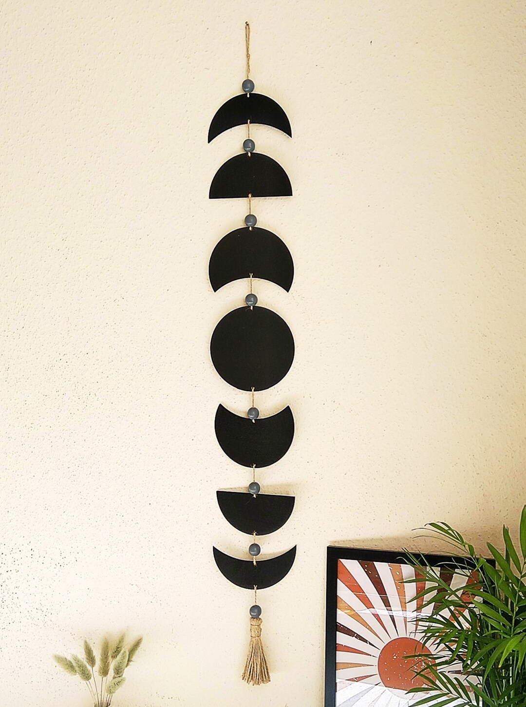 Wooden Phases of the Moon Wall Decor, Silver Moon Phase With Stars ...