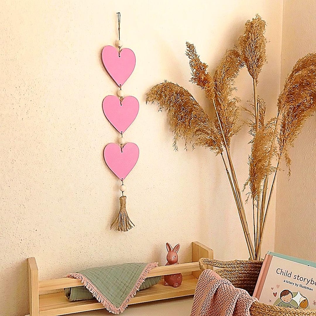 Pink Wood Hearts, Country Farmhouse Cottage Decor, Vertical Wood Heart ...