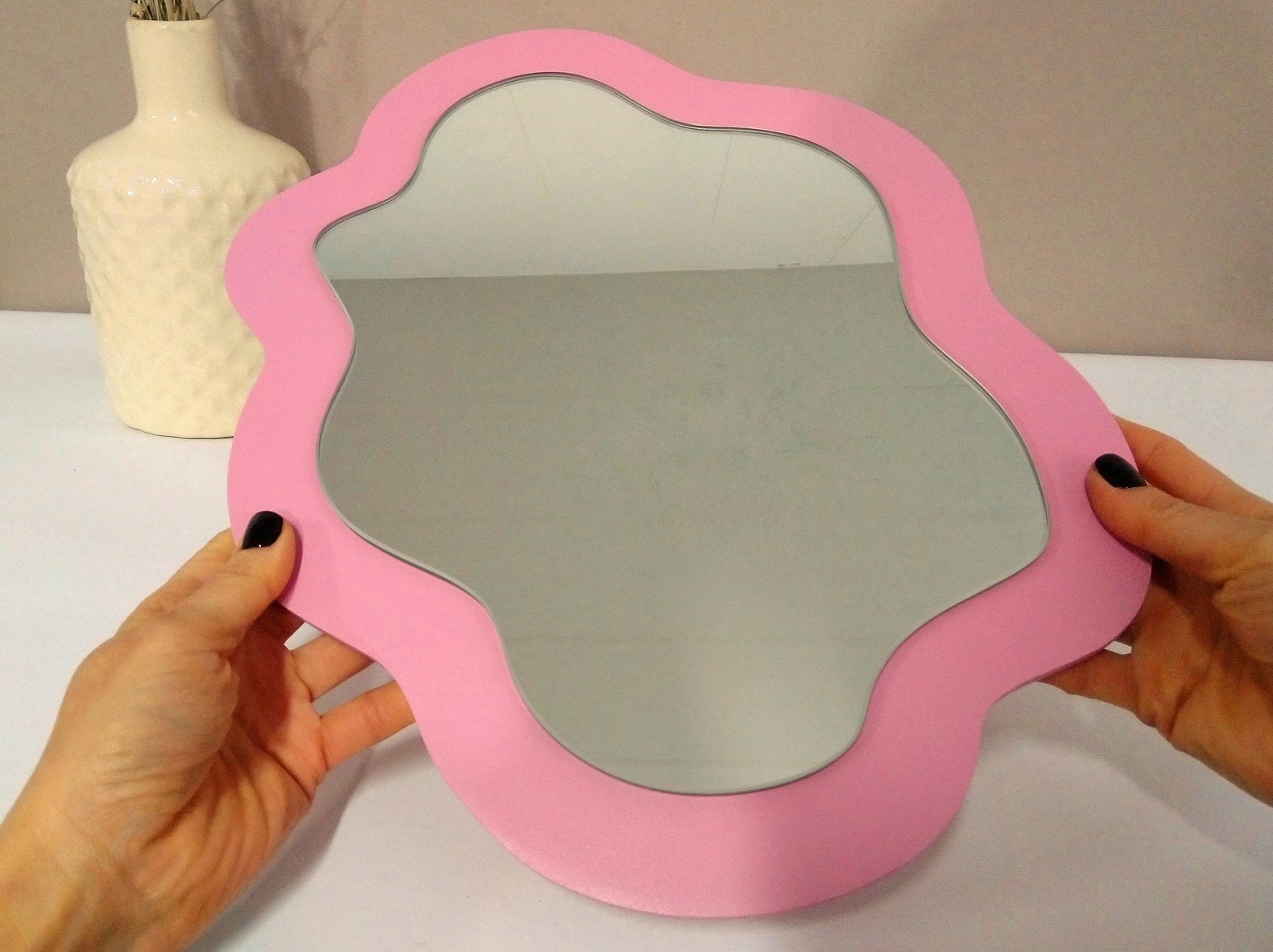 Asymmetrical Mirror Wall Decor, Pink Mirror, Small Wavy Mirror, Curvy ...