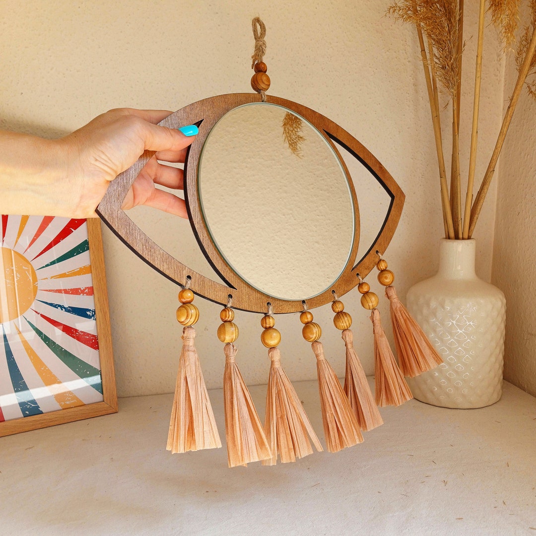 Small Eye Wall Mirror, Eye Shaped Decor With Raffia Tassels, Little ...