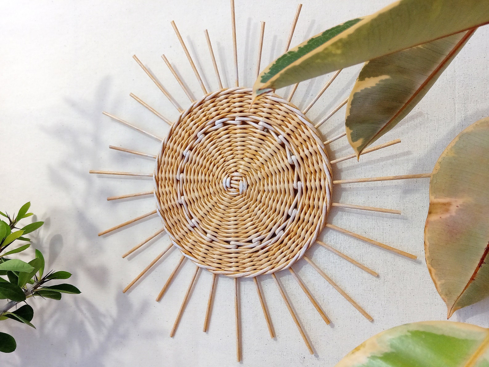 Wicker Wall Basket, Sun Wall Decor, Sun Wall Hanging, Boho Wicker Wall ...