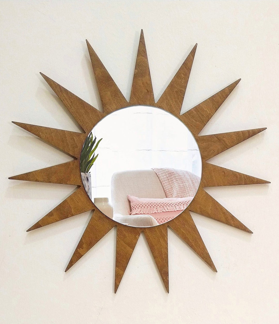 Pointed Sunburst Wall Mirror, Starburst Boho Decoration, Rustic Star ...