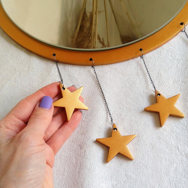 Golden Decorative Hanging Mirror With Stars, Small Wall Round Mirror ...