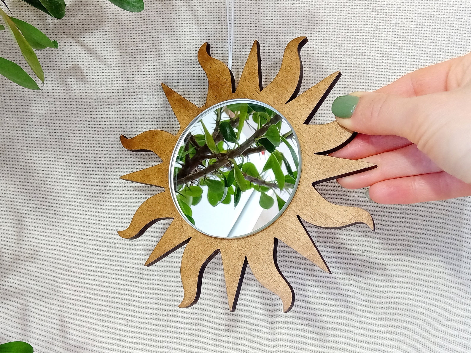 Small Decorative Mirror Sun Shape Dark Brown, Star Mirror Wall Decor ...