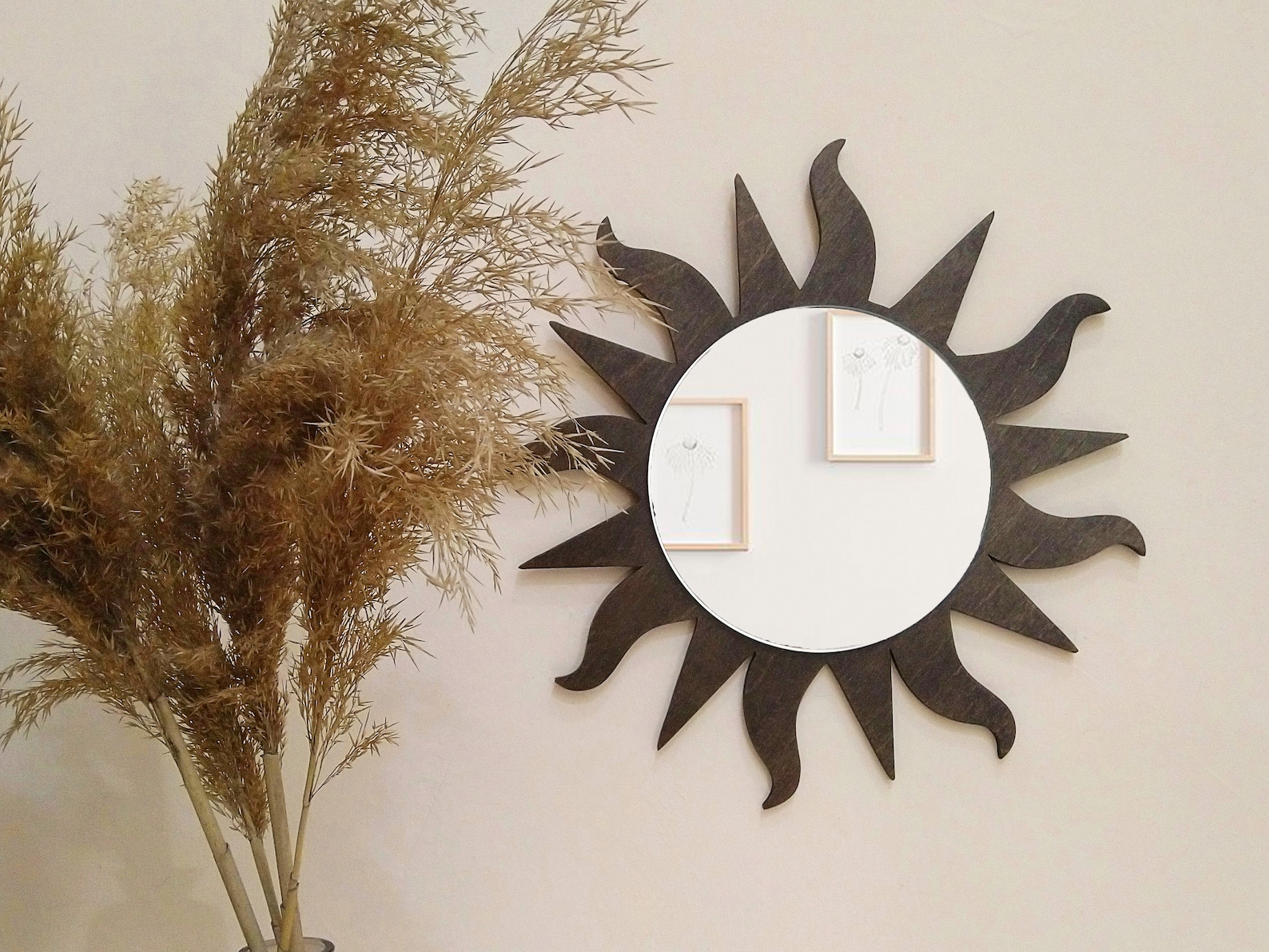 Wavy Sunburst Mirror in a Copper Colored Wooden Frame, Sun Mirror Wall ...