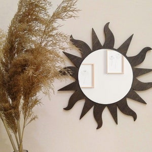 Wavy Sunburst Mirror in a Copper Colored Wooden Frame, Sun Mirror Wall ...