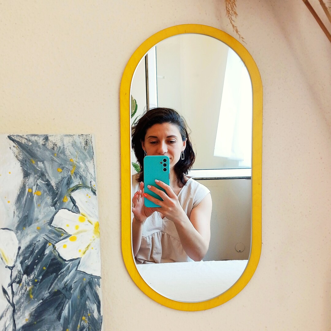 Oval Yellow Mirror, Dorm Mirror, Guest Room Mirror, Bright Wall Art ...