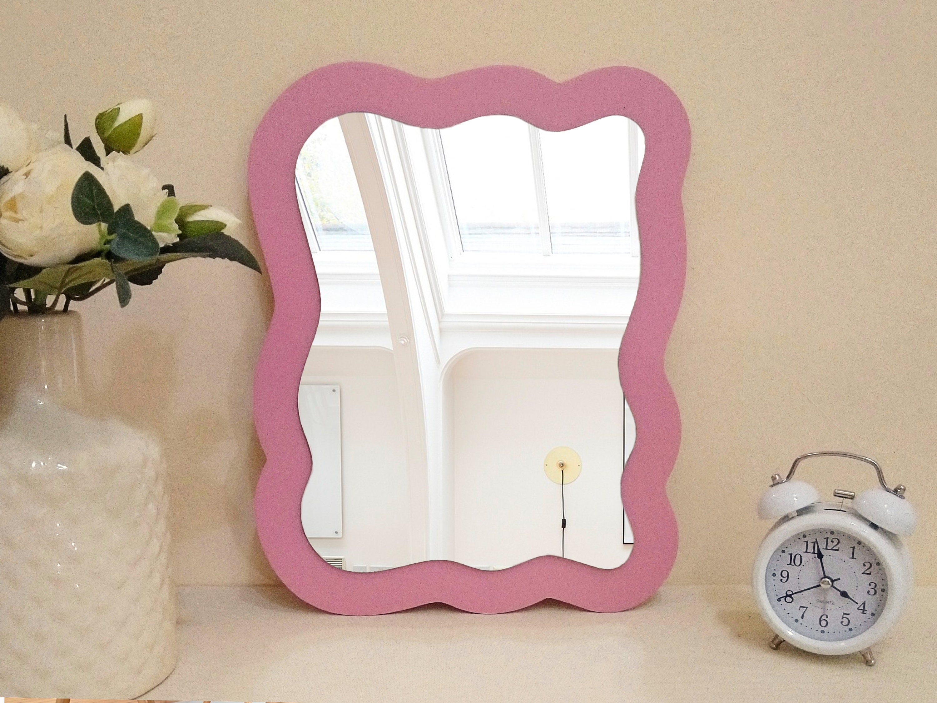 Pink Wavy Mirror, Asymmetrical Wall Mirror, Small Decorative Mirror ...