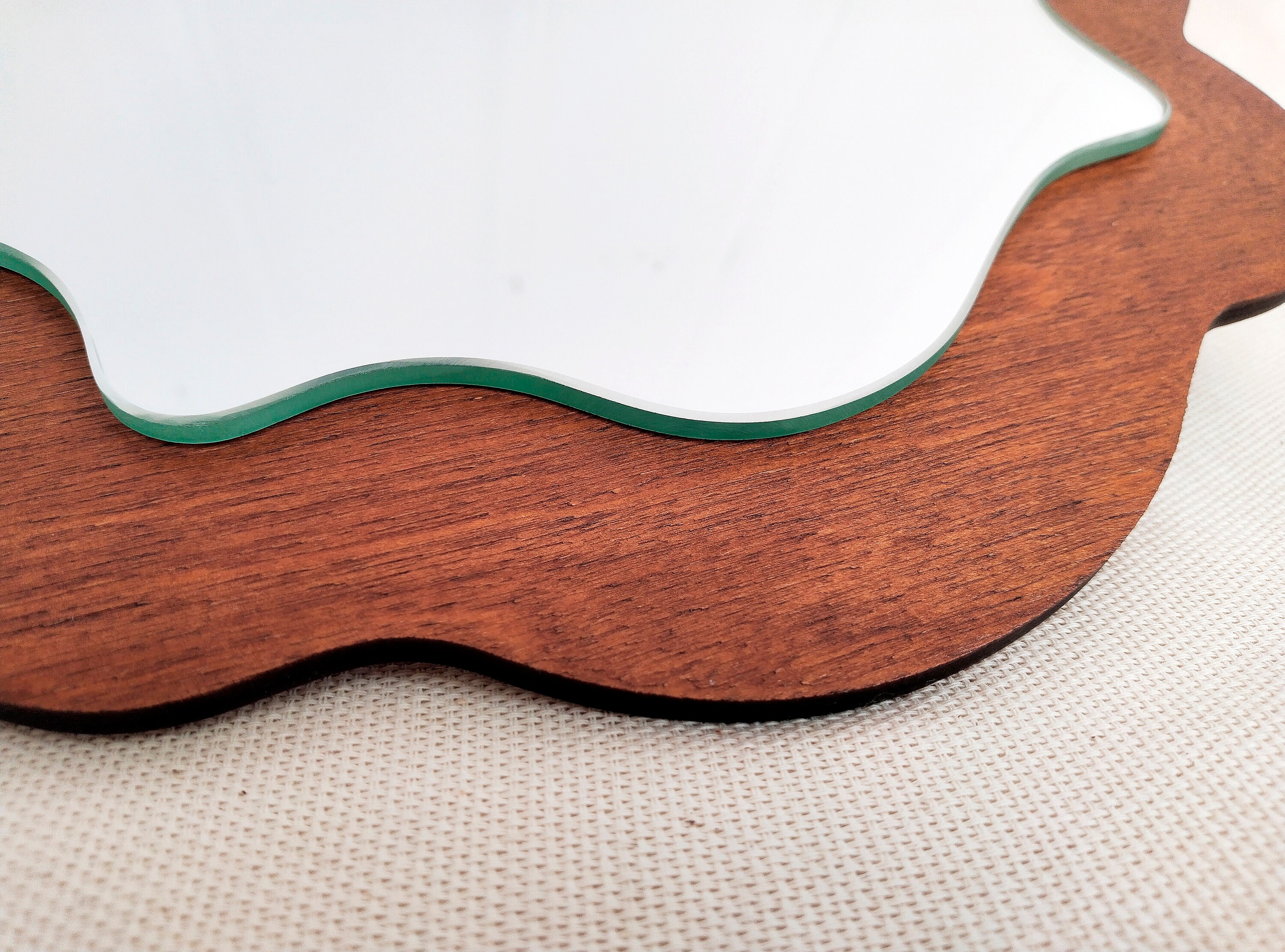 Round Wavy Mirror Wall Decor Irregular Mirror Wooden Circle - Etsy UK