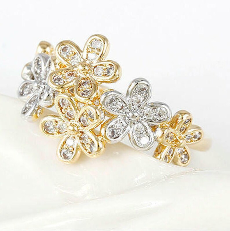 Art Deco Multi-color Flower Ring/art Deco Flower Ring/cz | Etsy