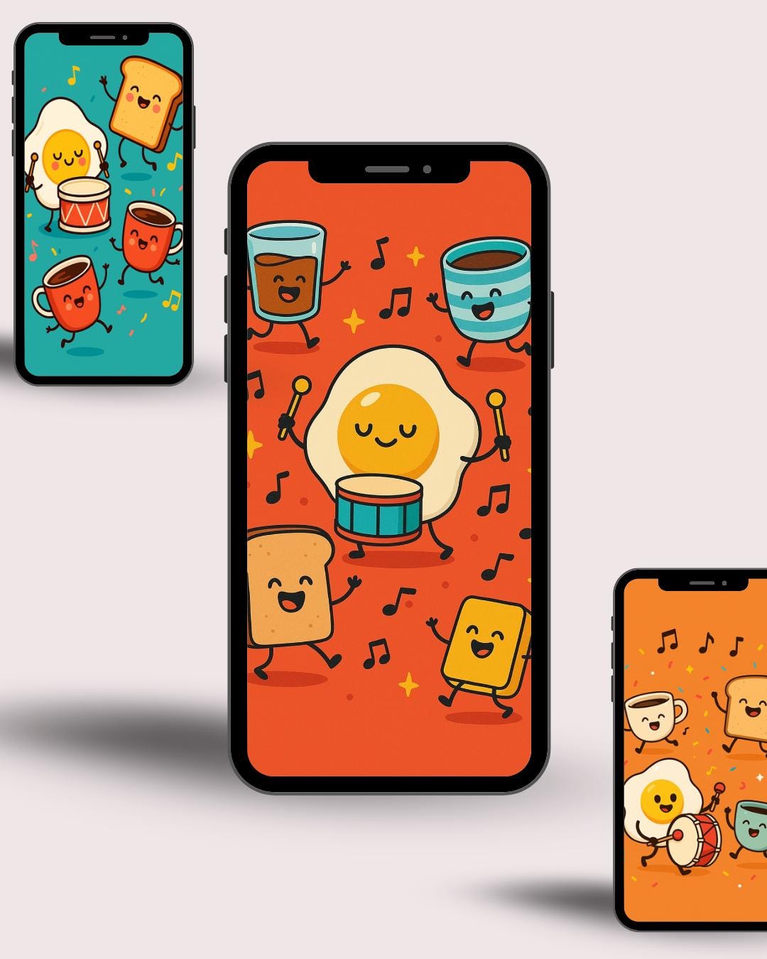 Funny Food Phone Wallpaper Bundle: Breakfast Band Designs (digital ...