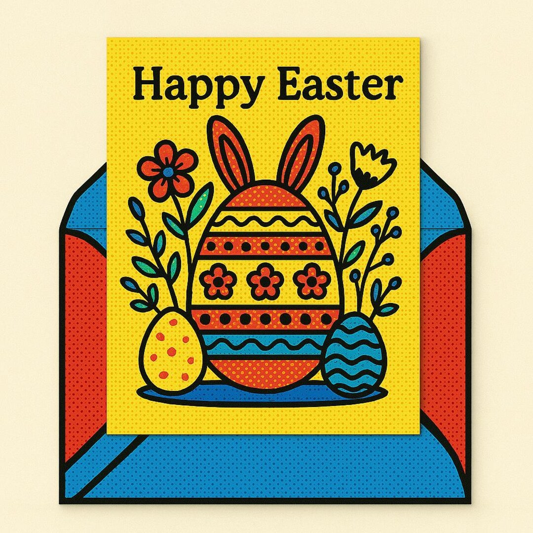 Pop Art Easter Card - Colorful Printable Happy Easter Bunny Egg Card ...