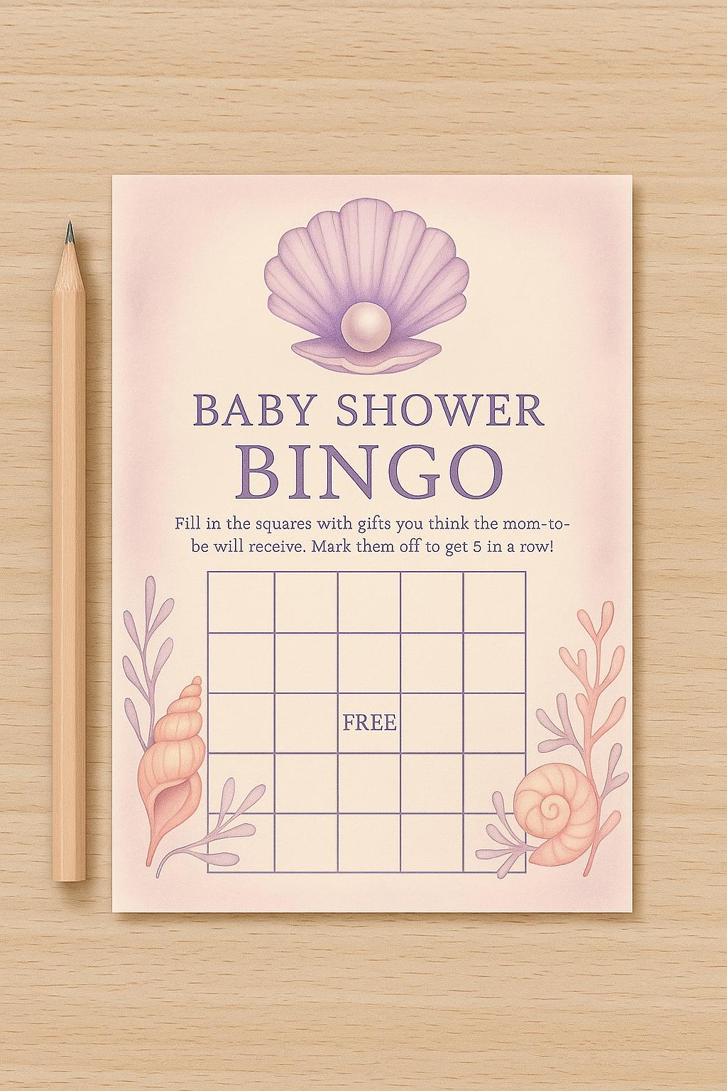 Seashell Baby Shower Bingo Game: Pearl Ocean Theme (instant Download ...