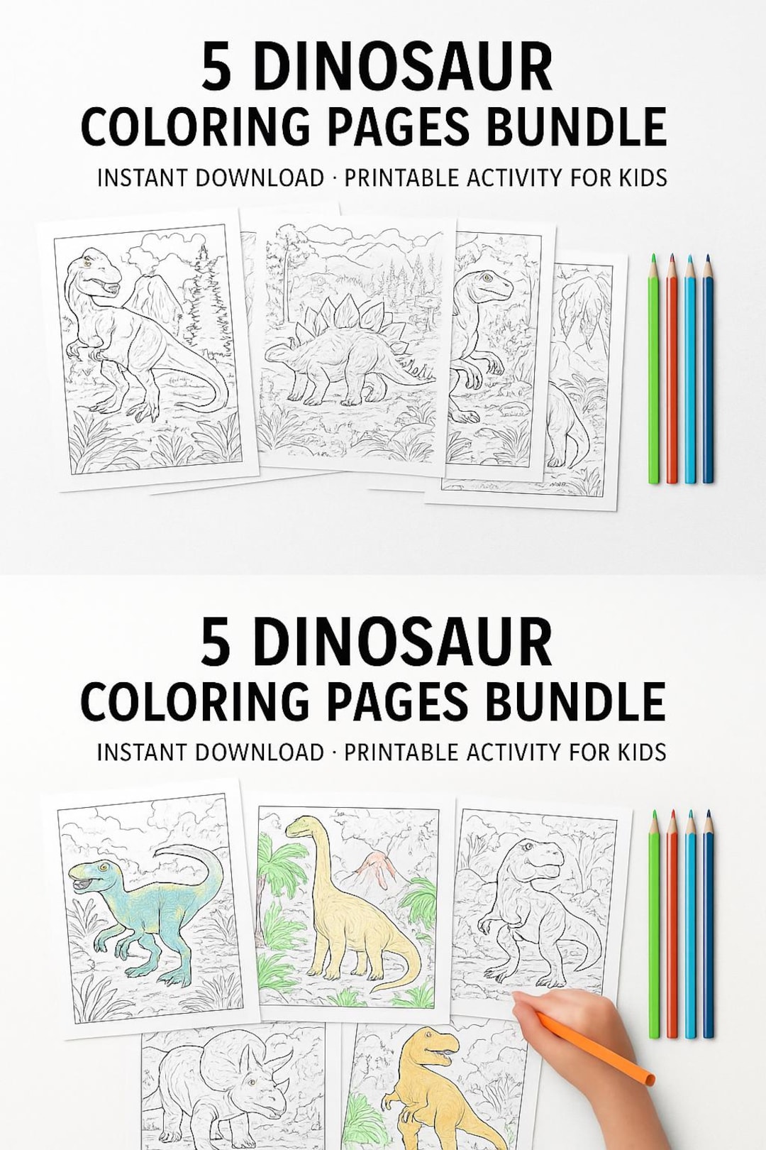 Printable Dinosaur Coloring Pages for Kids – 5 Fun Dinosaur Sheets ...