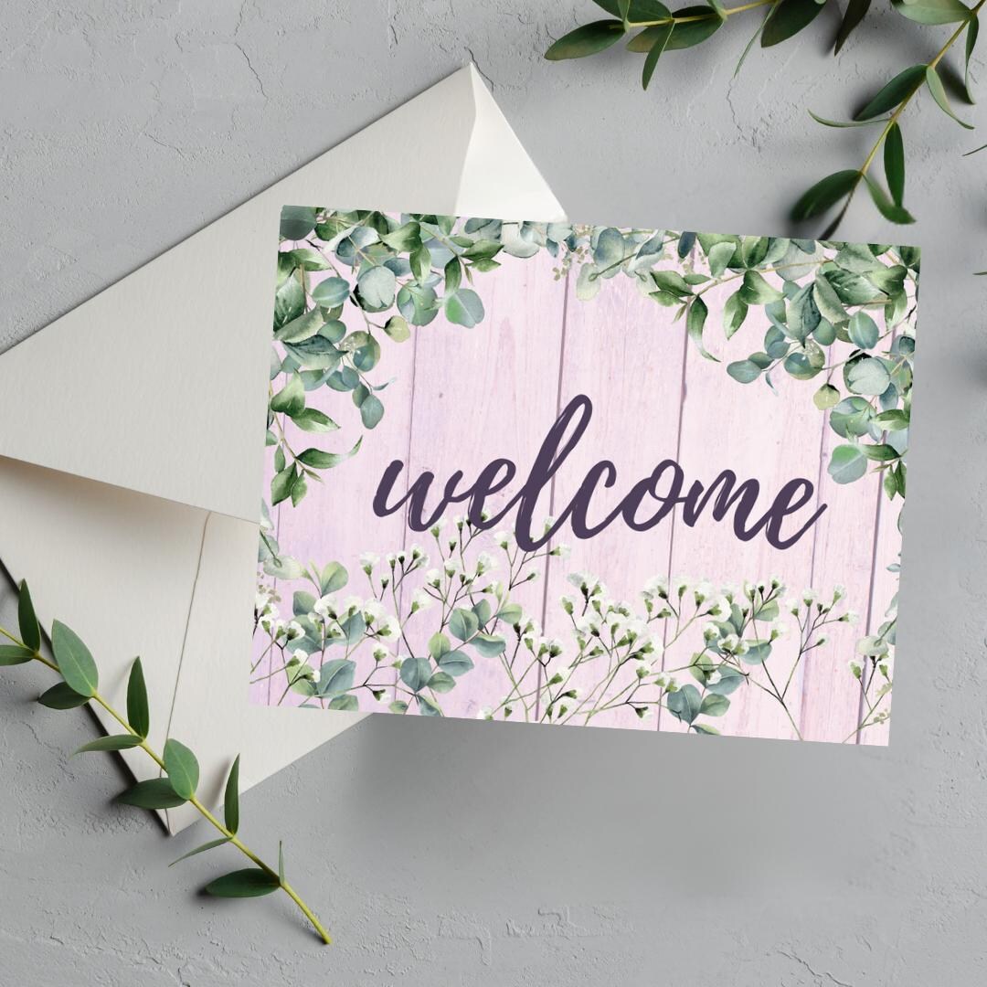Welcome Greeting Card | Rustic Botanical Welcome Sign | Printable ...