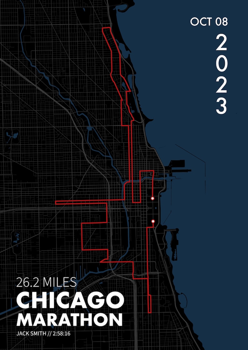 Personalized 2025 Chicago Marathon Map Art: Runner Gift (digital ...