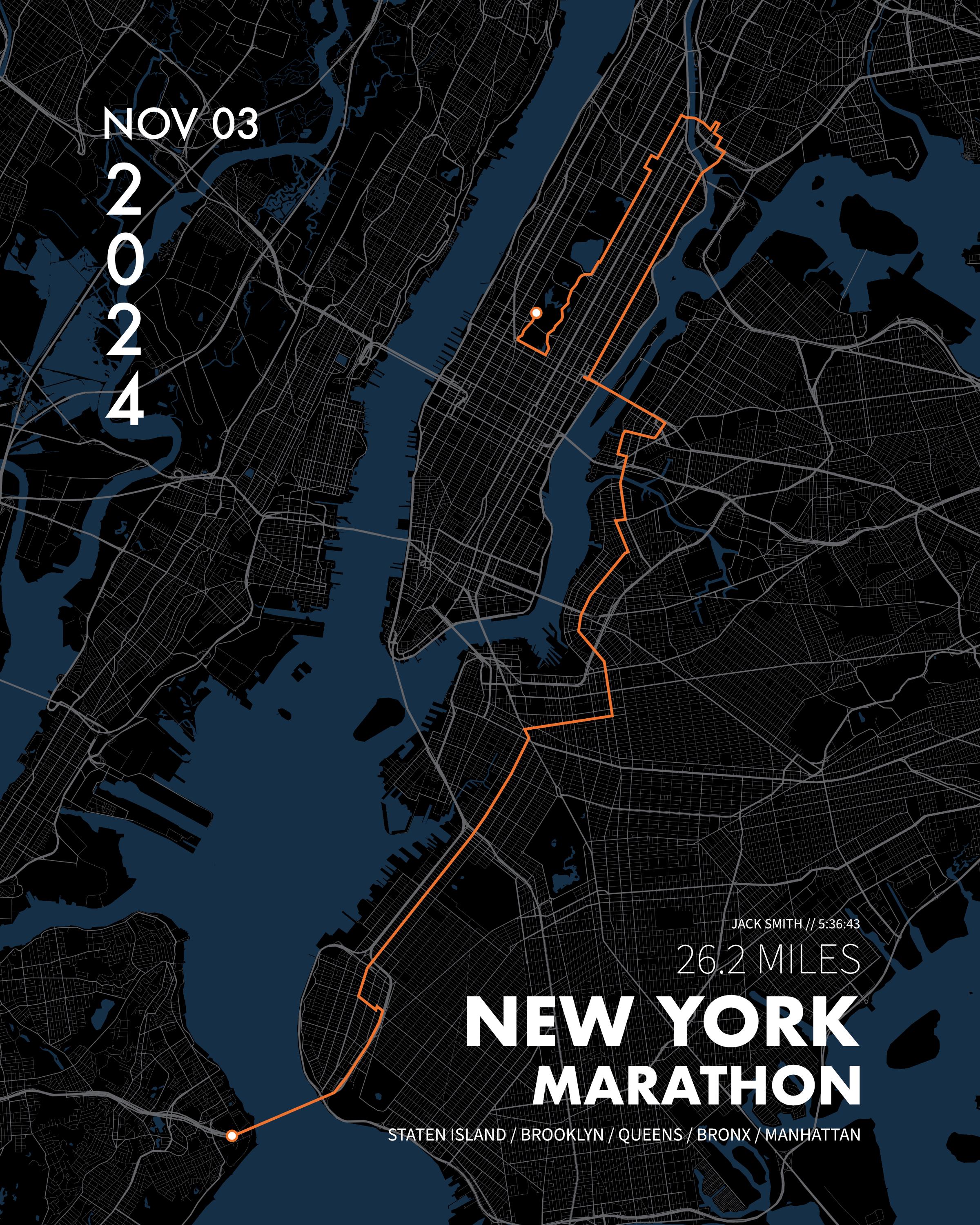 Personalized New York City Marathon Map Art Print: Runner Gift - Etsy