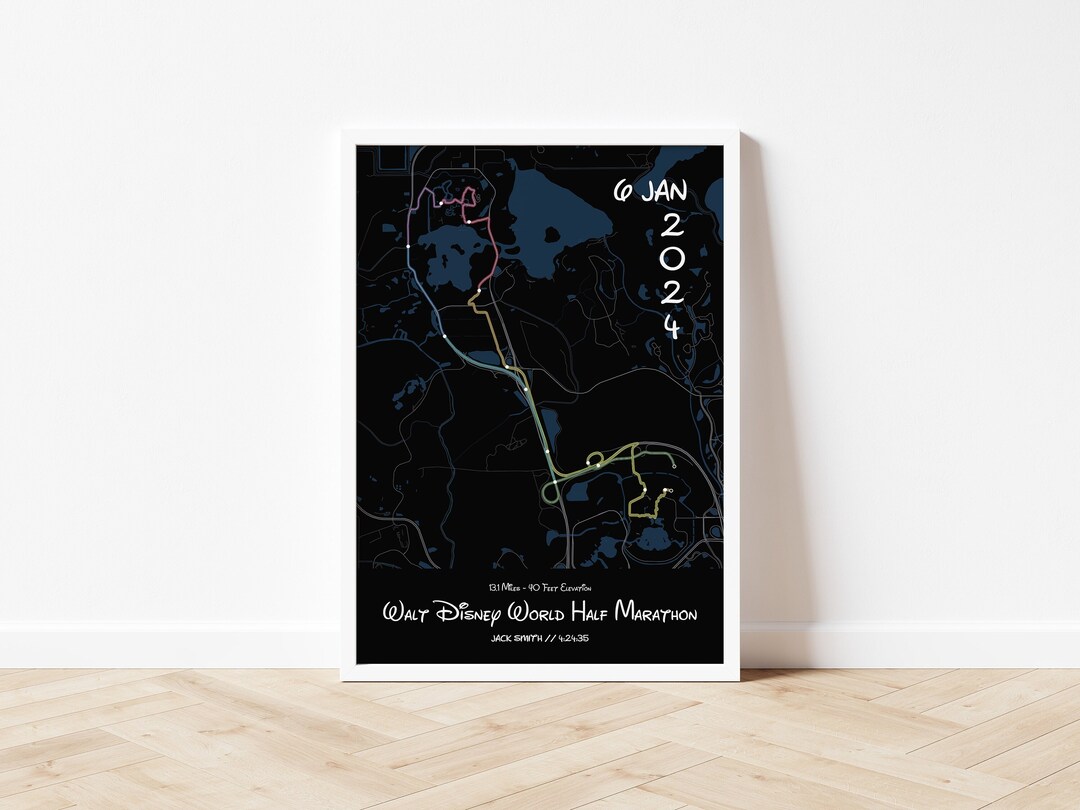 2024 Walt Disney World WDW Half Marathon Route Art Print 13.1 ...