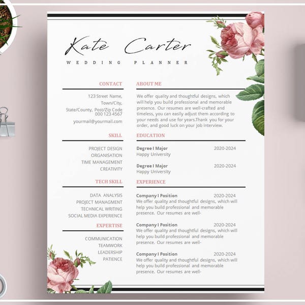 Sorority Resume Template Pink - Etsy