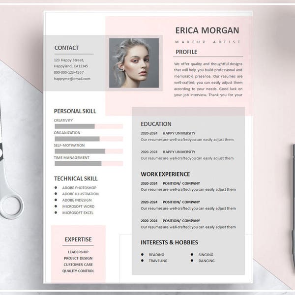 Resume Template Pink - Etsy