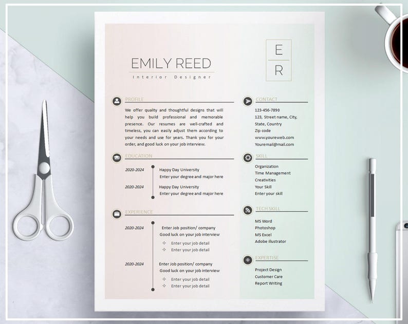 Mint Green Resume Template/ Pastel CV Template/ Mint Green CV Template ...