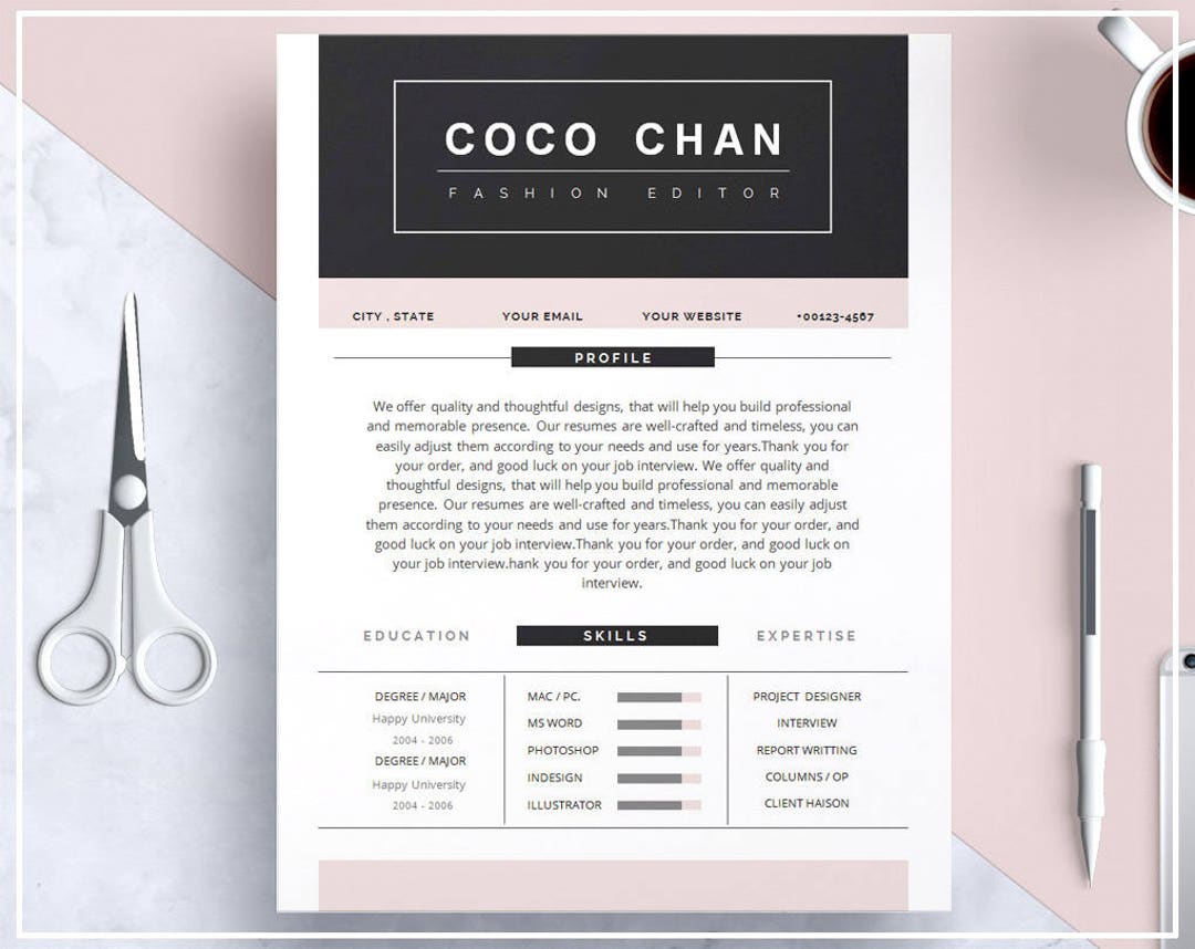 Pink Resume Template/ Pink CV Template/ Creative Resume Template ...