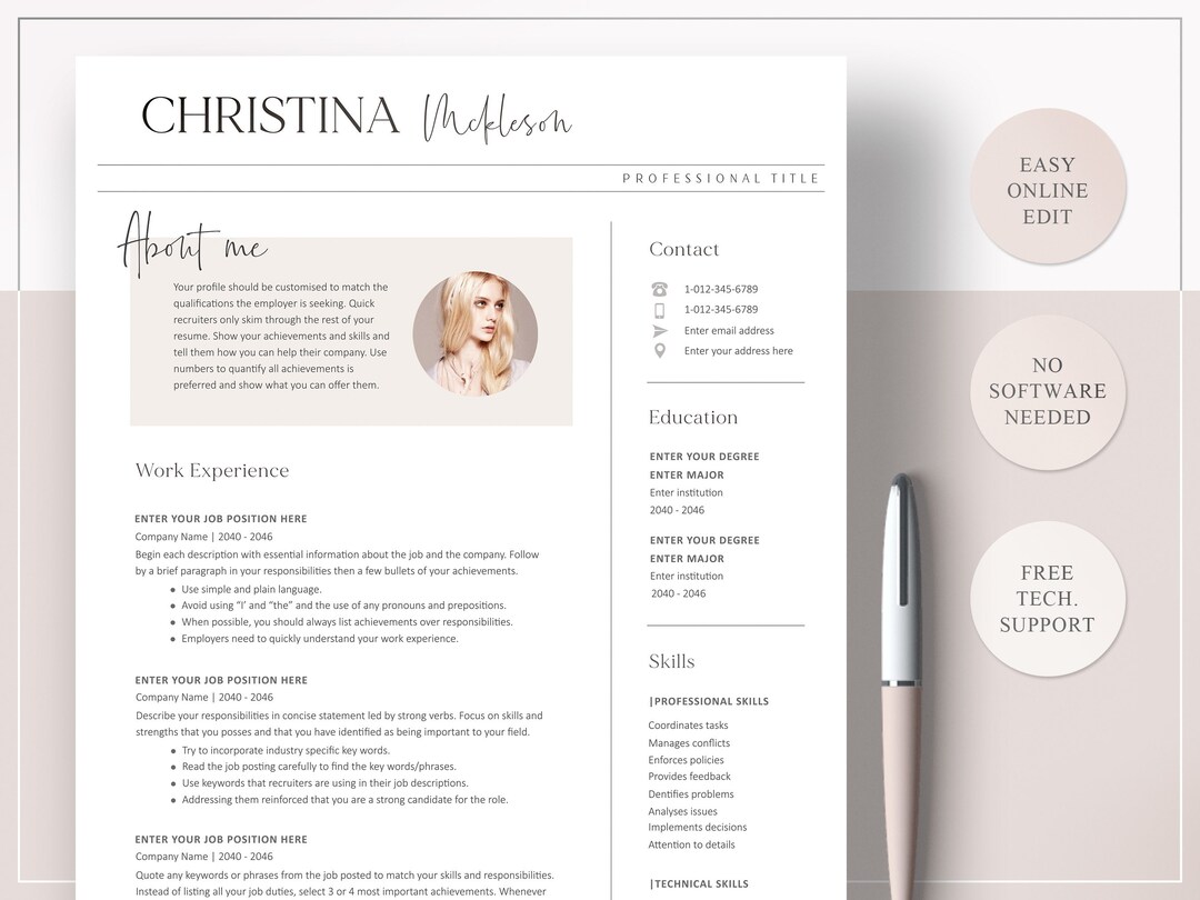 Resume Template/ Modern Resumes/ 2 Page Professional Resume Template ...