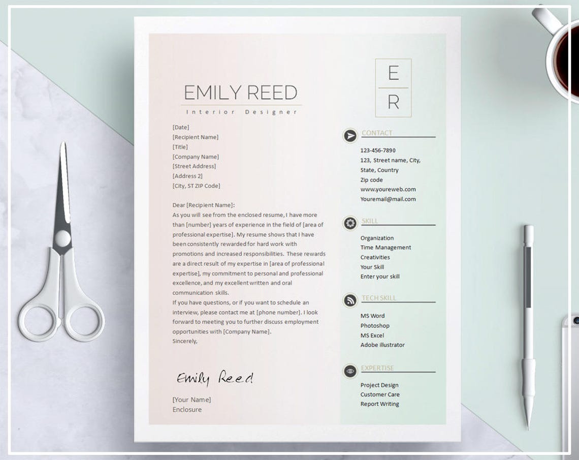 Mint Green Resume Template/ Pastel CV Template/ Mint Green CV - Etsy