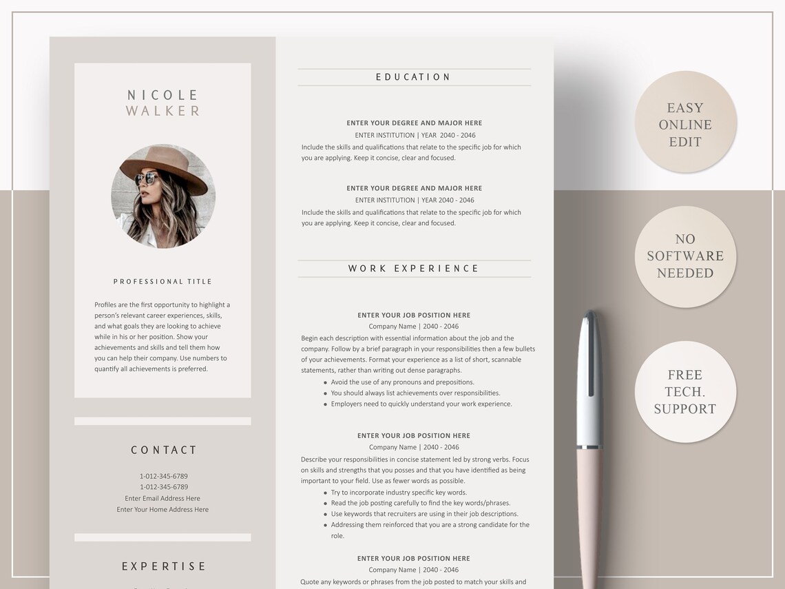 Professional Resume Template/ Modern Beige Resume Template / | Etsy