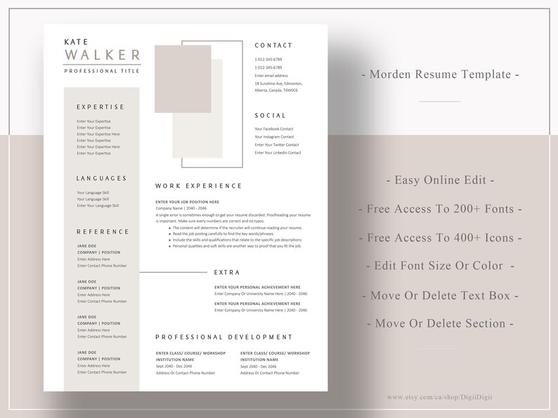 Modern Resume Template/ Resumes/ Two Page Professional Resume Template ...