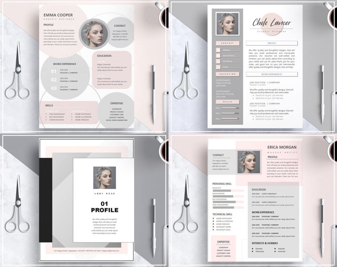 Pink Resume Template/ Pink CV Template/ Creative Resume Template ...