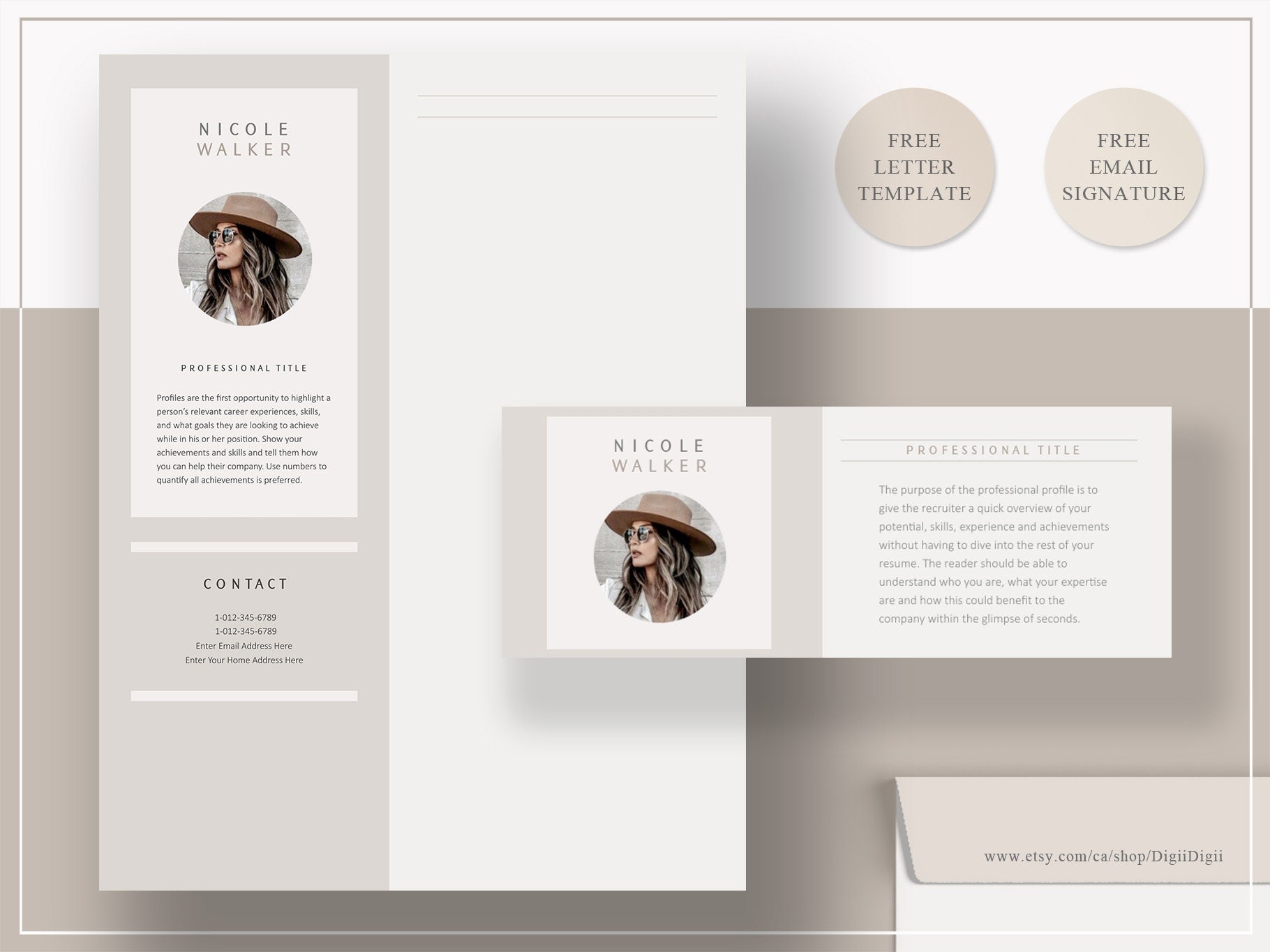 Professional Resume Template/ Modern Beige Resume Template / Two Page ...