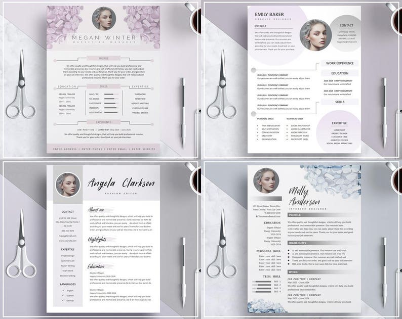 Purple Resume Template/ Purple CV Template/ Creative Resume | Etsy