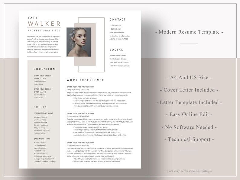 Modern Resume Template/ Resumes/ Two Page Professional Resume Template ...