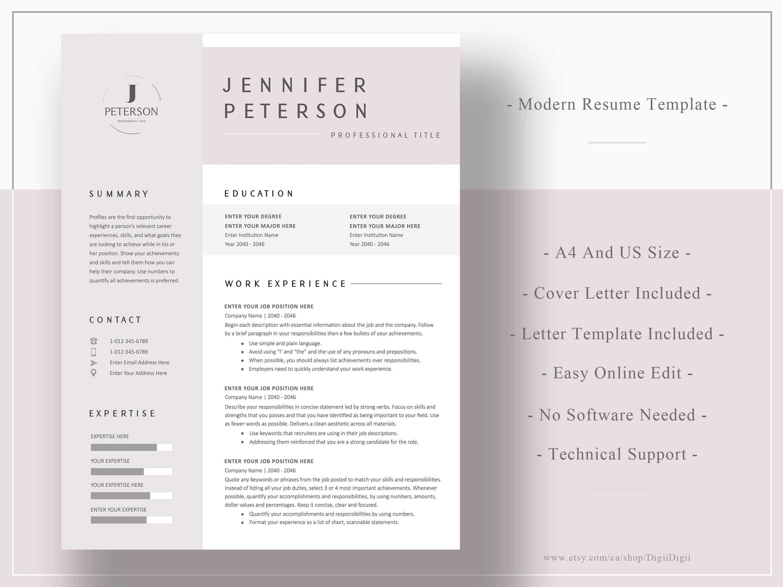 Professional Resume Template/ Modern Resume/ Two Page Resume Template ...