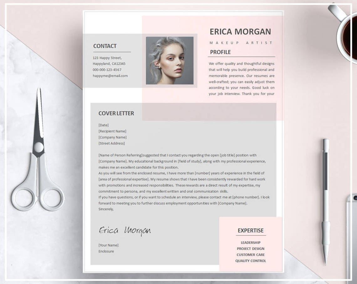 Pink Resume Template/ Pink CV Template/ Creative Resume Template Design ...