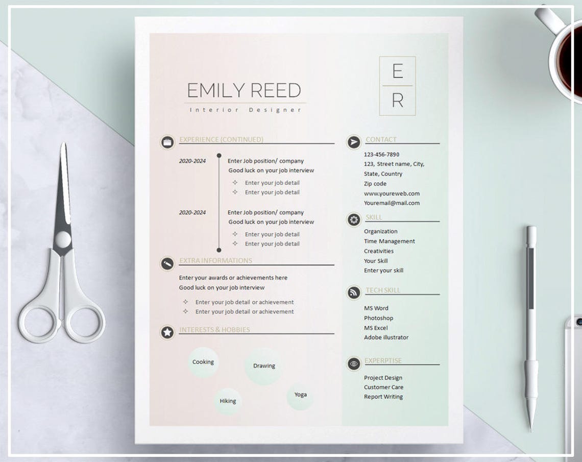 Mint Green Resume Template/ Pastel CV Template/ Mint Green CV - Etsy