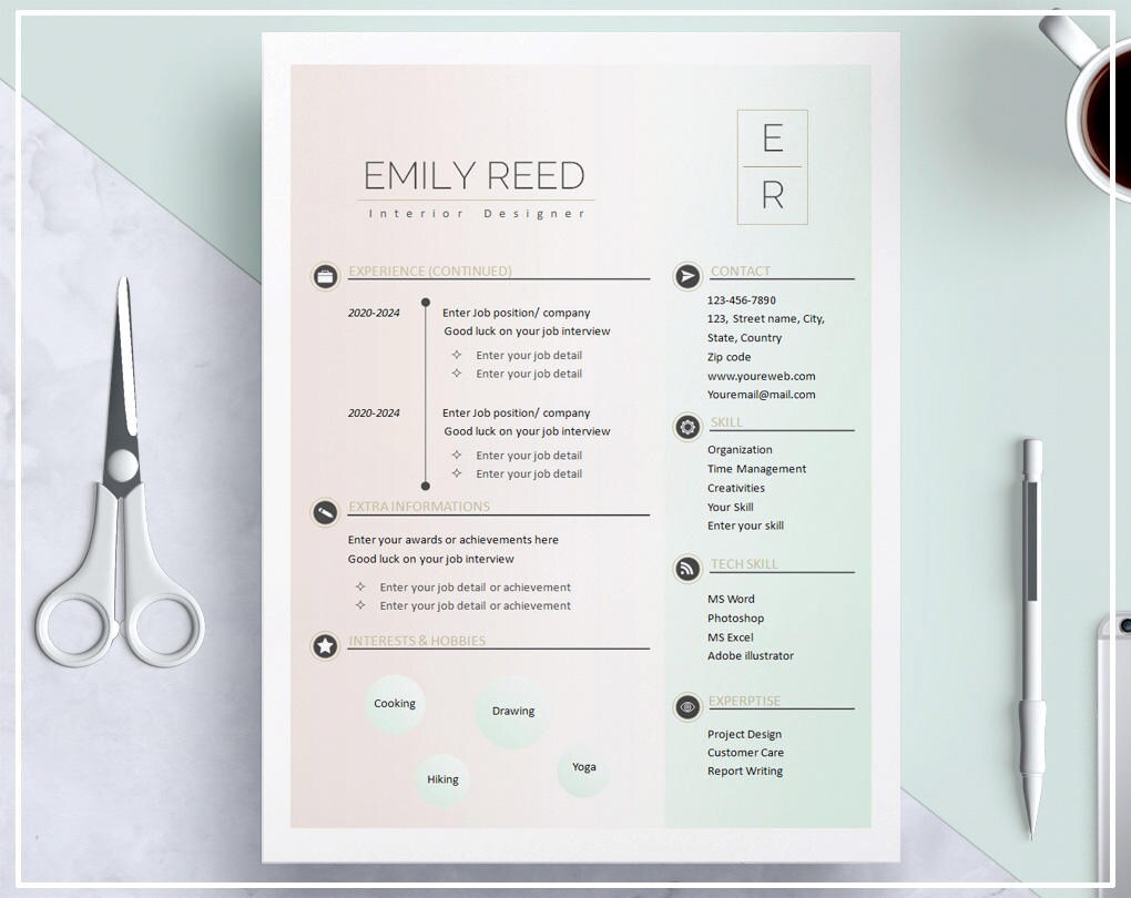 Mint Green Resume Template/ Pastel CV Template/ Mint Green CV Template ...