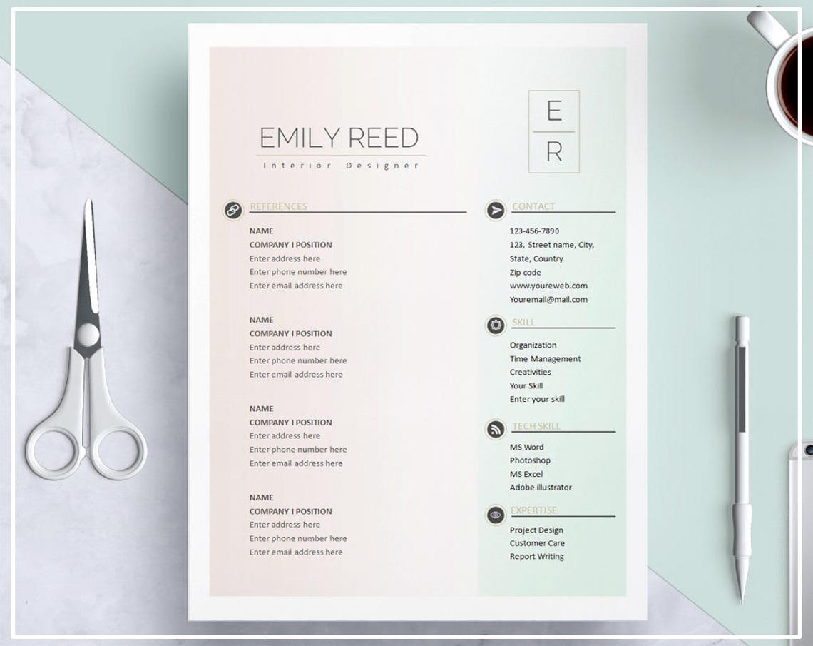 Mint Green Resume Template/ Pastel CV Template/ Mint Green CV - Etsy