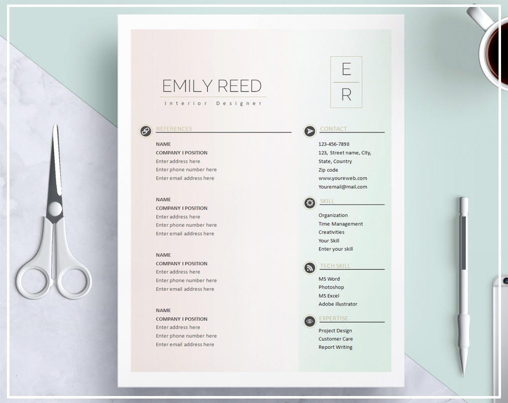 Mint Green Resume Template/ Pastel CV Template/ Mint Green CV Template ...